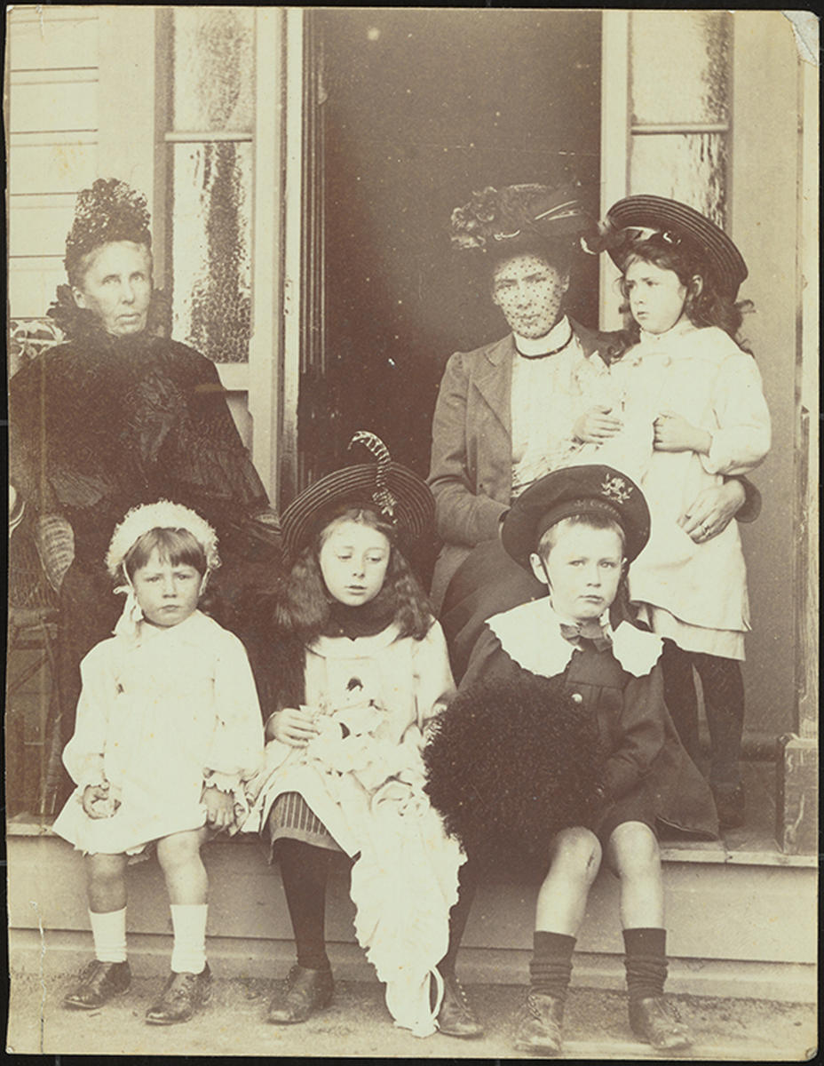 Mrs Hodgkins, Isabel Field and her children, Lydia (known as 'Ba', held ...