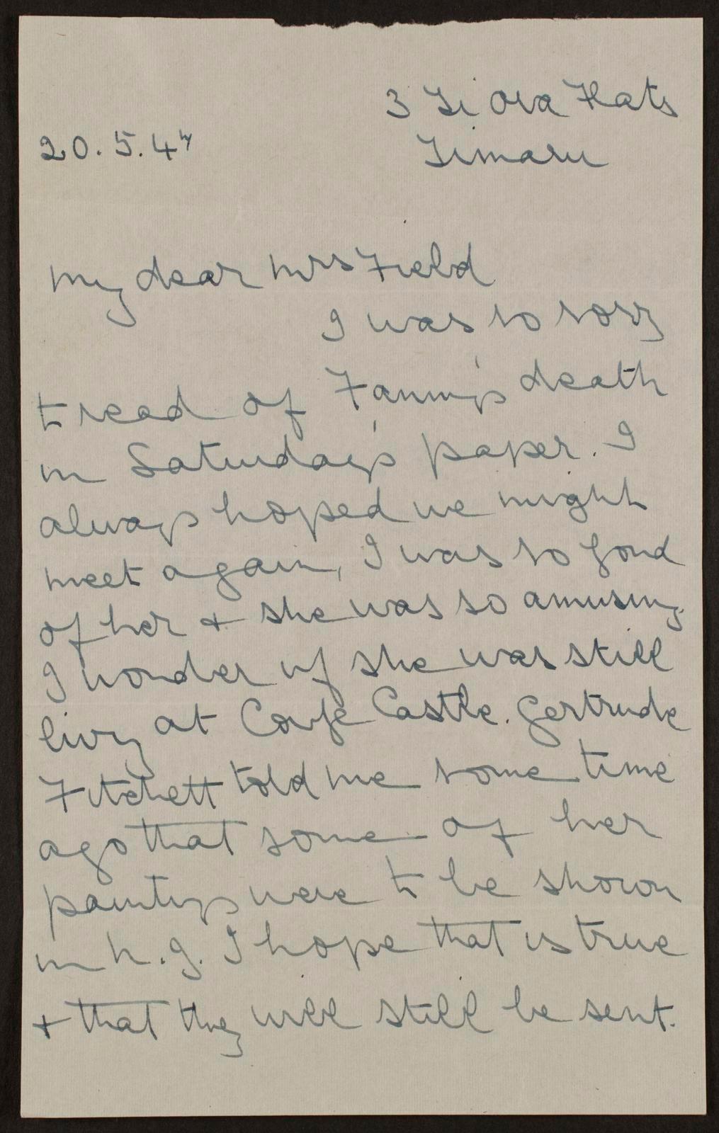 Letter from Ethel Cossins to Isabel Field - The Complete Frances ...
